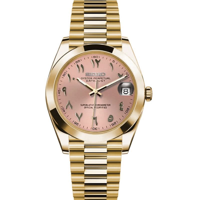 Seiko Datejust Arabic Gold Mod - Baby Pink – Tempus Mods